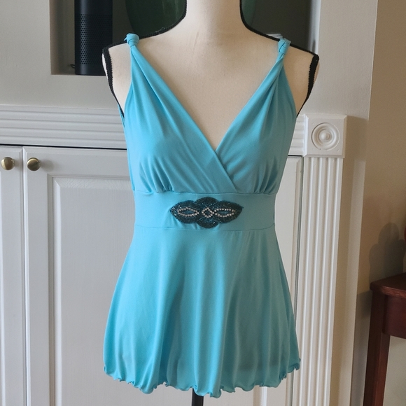 6 degrees | Tops | Blue Flowy Top With Beaded Detail | Poshmark